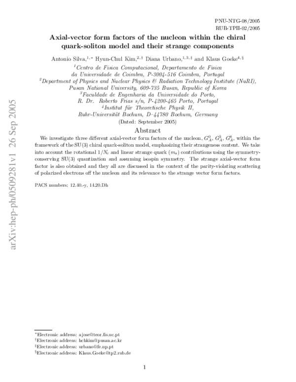 (PDF) Axial-vector form factors of the nucleon within the chiral quark-soliton model and their ...