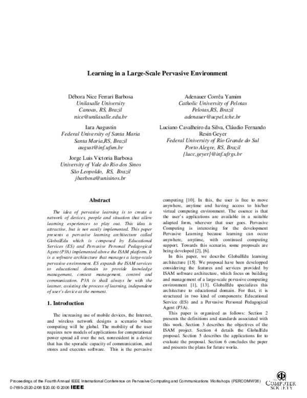 (PDF) Learning in a Large-Scale Pervasive Environment