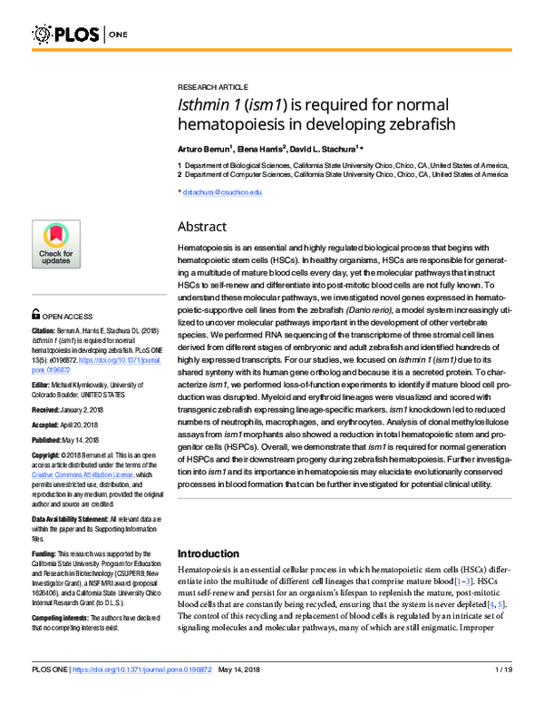 (PDF) Isthmin 1 (ism1) is required for normal hematopoiesis in ...