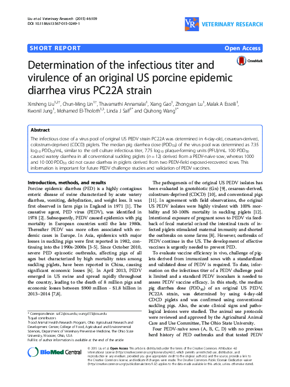 (PDF) Determination of the infectious titer and virulence of an ...