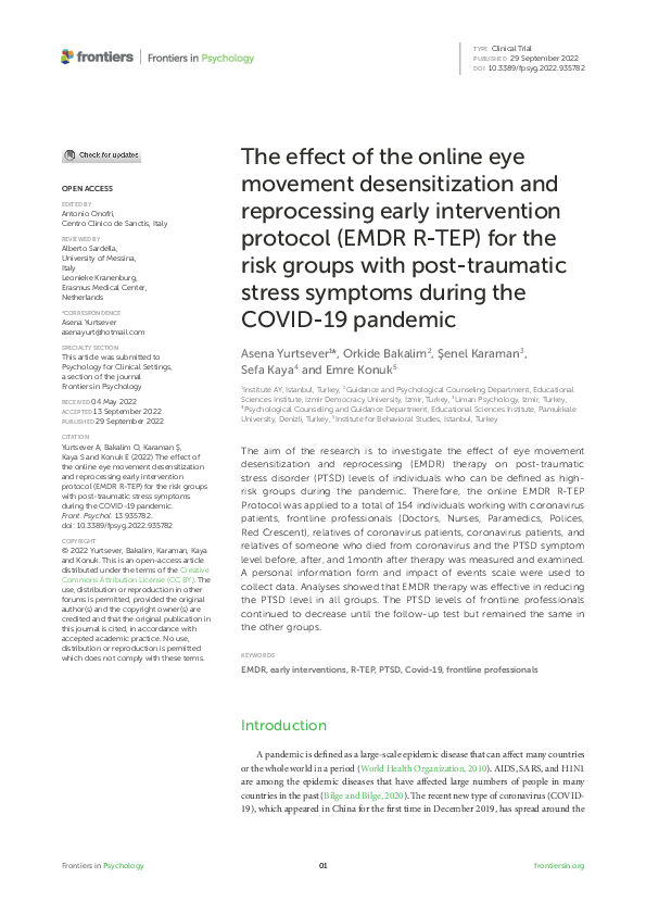 (PDF) The effect of the online eye movement desensitization and ...