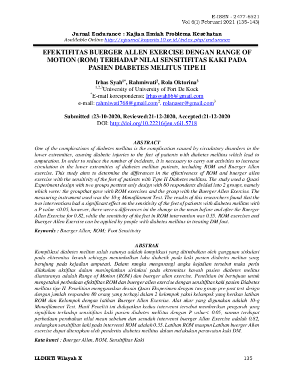 (PDF) Efektifitas Buerger Allen Exercise Dengan Range of Motion (Rom ...
