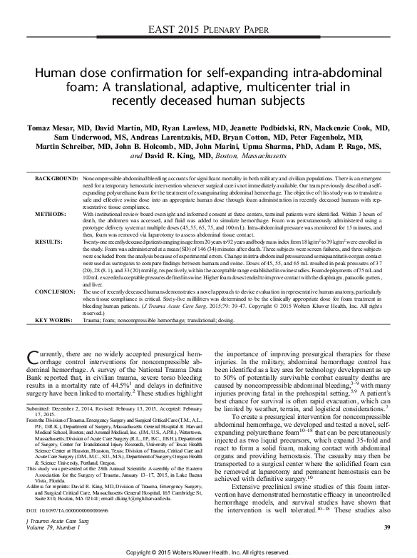 (PDF) Human dose confirmation for self-expanding intra-abdominal foam