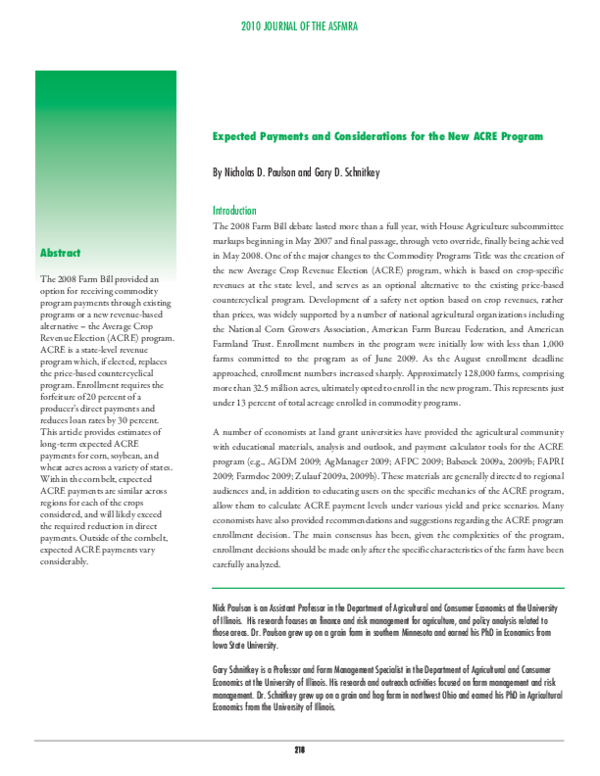 (PDF) Expected Payments and Considerations for the New ACRE Program