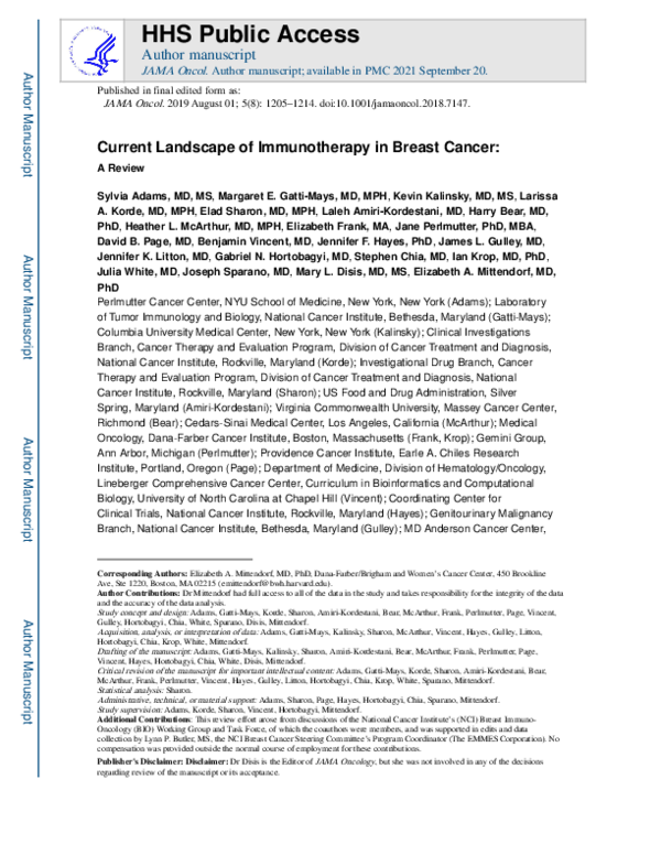 Pdf Current Landscape Of Immunotherapy In Breast Cancer