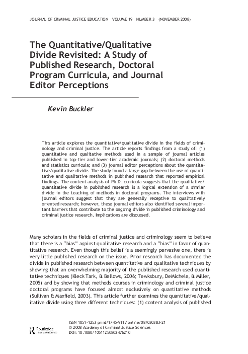 (PDF) The Quantitative/Qualitative Divide Revisited: A Study of ...