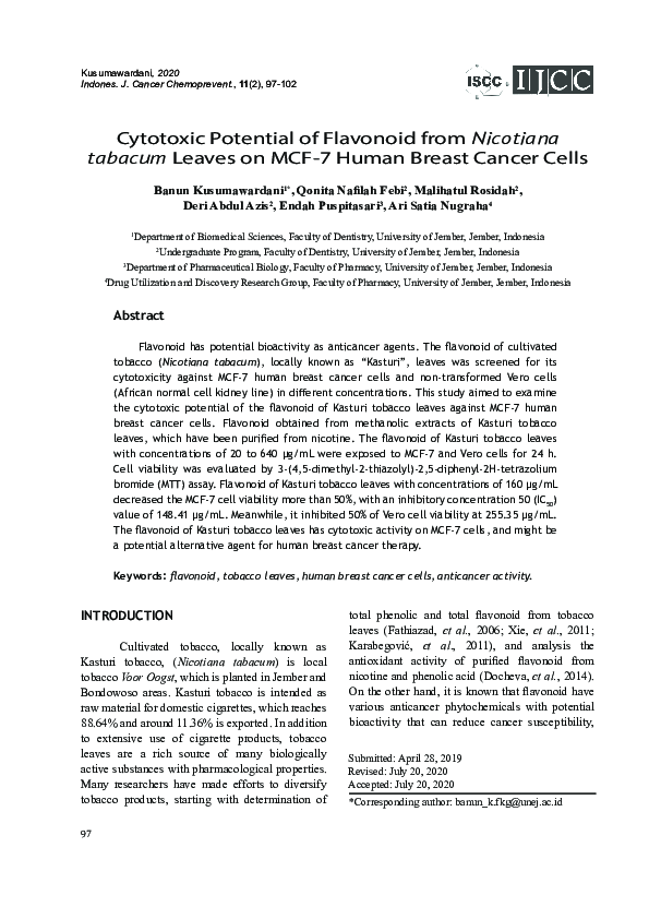 (PDF) Cytotoxic Potential of Flavonoid from Nicotiana tabacum Leaves on ...