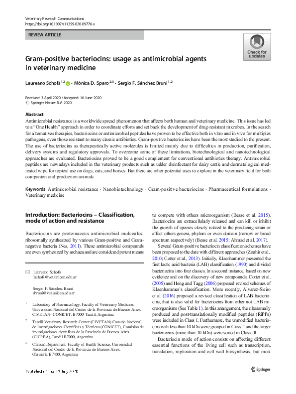 (PDF) Gram-positive Bacteriocins in Veterinary Medicine