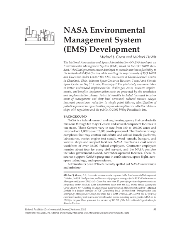 (PDF) NASA Environmental Management System (EMS) Development