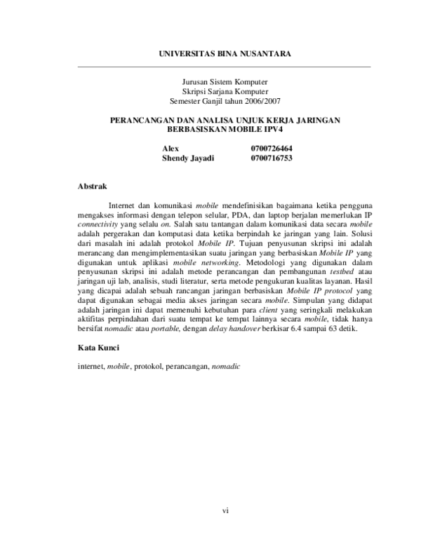 (PDF) Perancangan Dan Analisa Unjuk Kerja Jaringan Berbasiskan Mobile IPV4