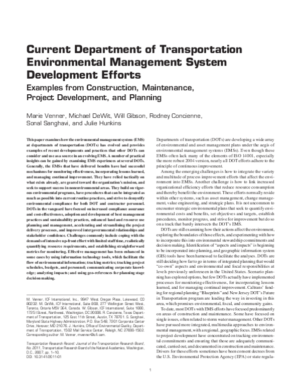 (PDF) Current Department of Transportation Environmental Management ...