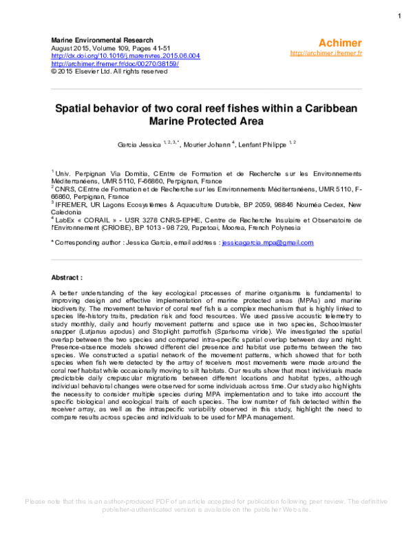 Spatial behavior of two coral reef fishes within a Caribbean marine ...