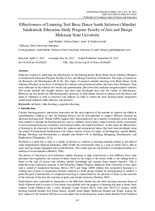 (PDF) Effectiveness of Learning Tool Basic Dance South Sulawesi (Mandar) Sendratasik Education ...