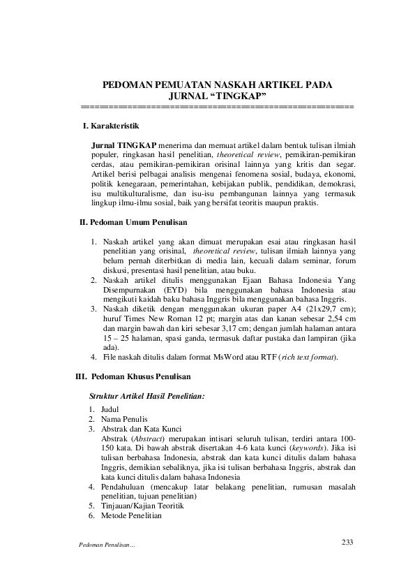 (PDF) Pedoman Pemuatan Naskah Artikel Pada Jurnal “Tingkap” | syamsir ...