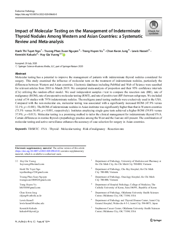 Pdf Impact Of Molecular Testing On The Management Of Indeterminate Thyroid Nodules Among