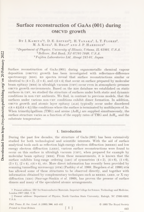 (PDF) Surface Reconstruction of GaAs (001) during OMCVD Growth