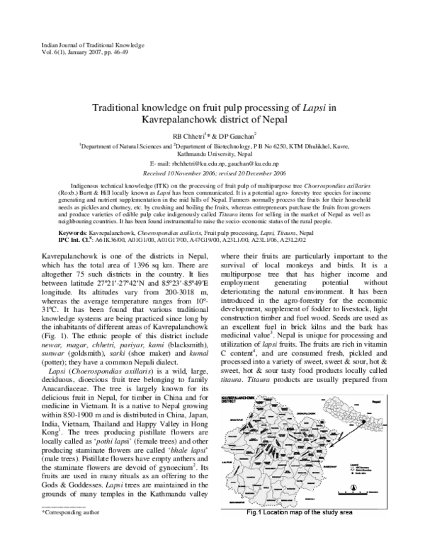 (PDF) Traditional Knowledge on fruit pulp processing of Lapsi in ...