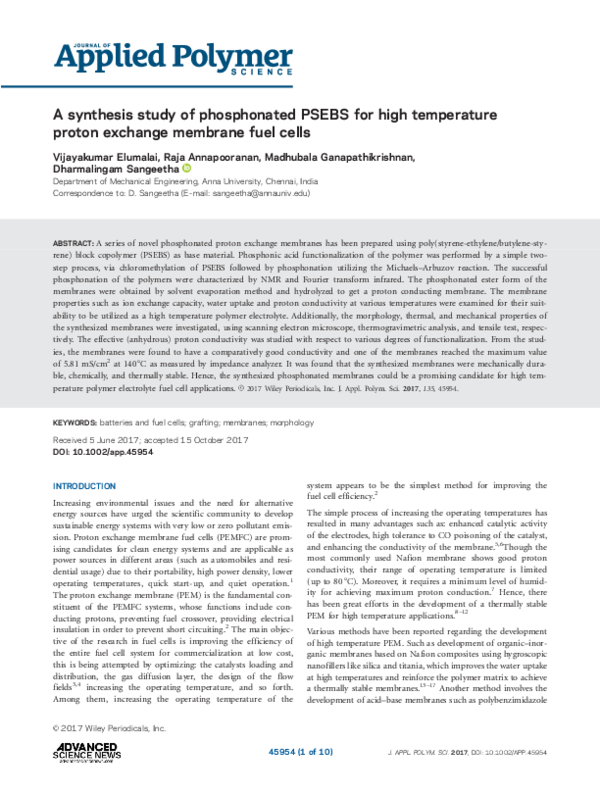 (PDF) A synthesis study of phosphonated PSEBS for high temperature ...