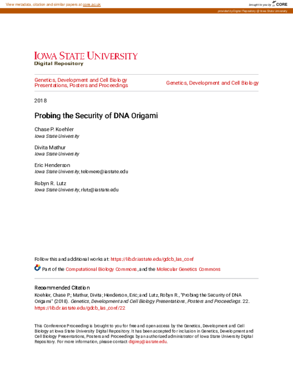 (PDF) Probing the Security of DNA Origami