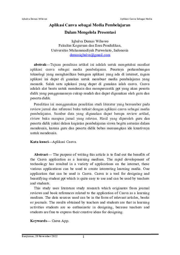 (DOC) Aplikasi Canva sebagai Media Pembelajaran