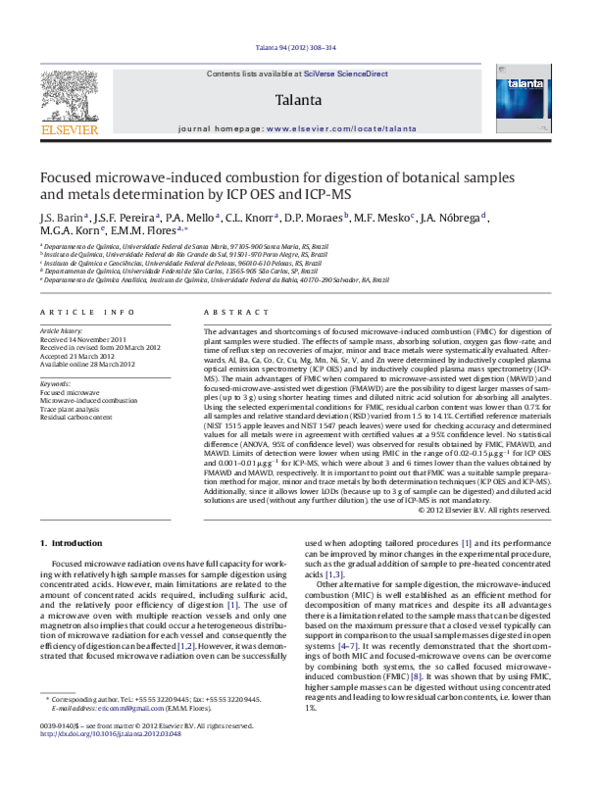 (PDF) Focused microwave-induced combustion for digestion of botanical ...