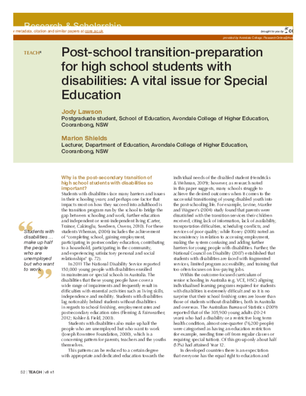 (PDF) Post-School Transition-Preparation for High School Students with ...