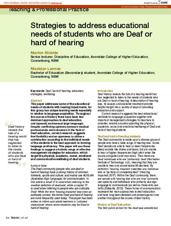 (PDF) Strategies to Address Educational Needs of Students Who are Deaf ...