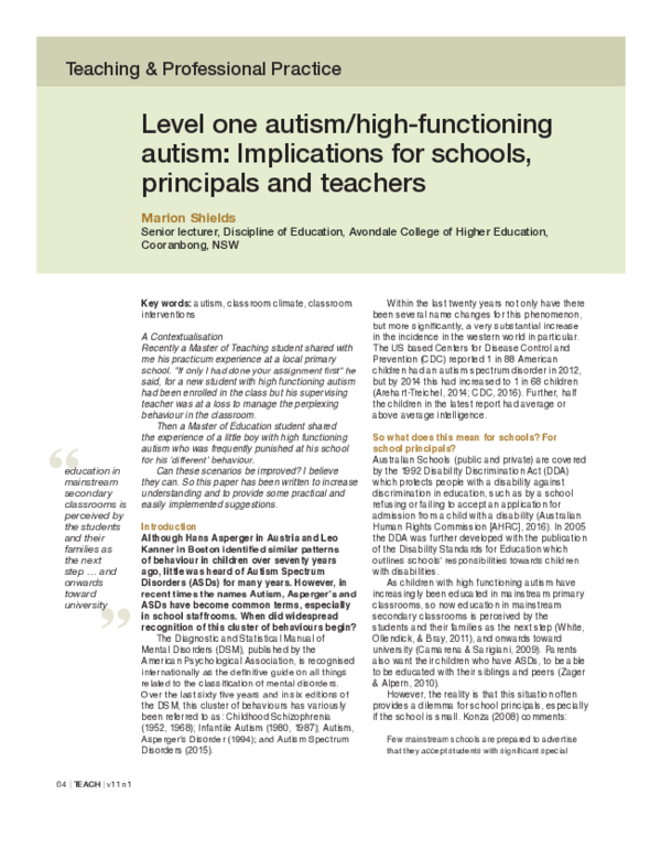 (PDF) Supporting High-Functioning Autism in Schools