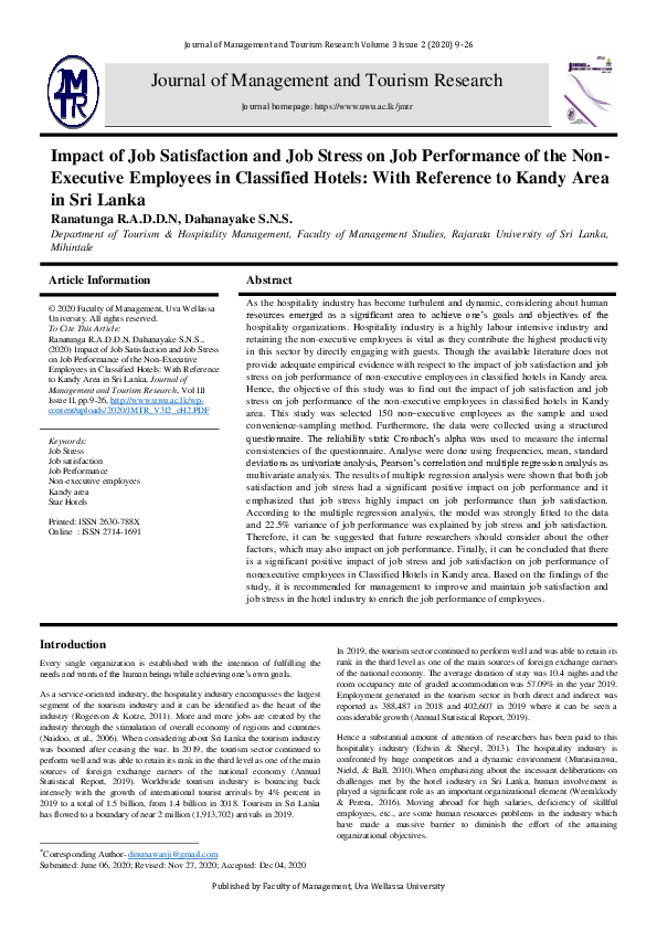 (PDF) Impact of Job Satisfaction and Job Stress on Job Performance of ...