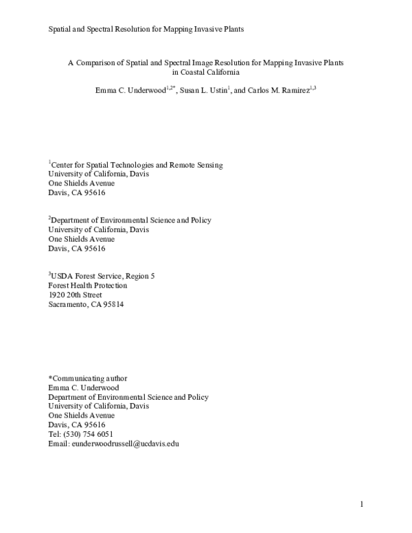 Pdf A Comparison Of Spatial And Spectral Image Resolution For Mapping Invasive Plants In