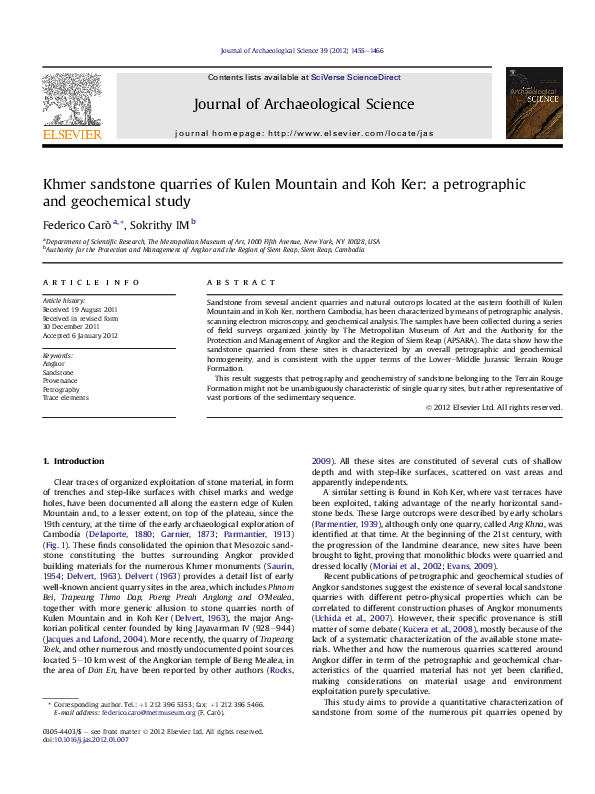 (PDF) Khmer sandstone quarries of Kulen Mountain and Koh Ker: a ...