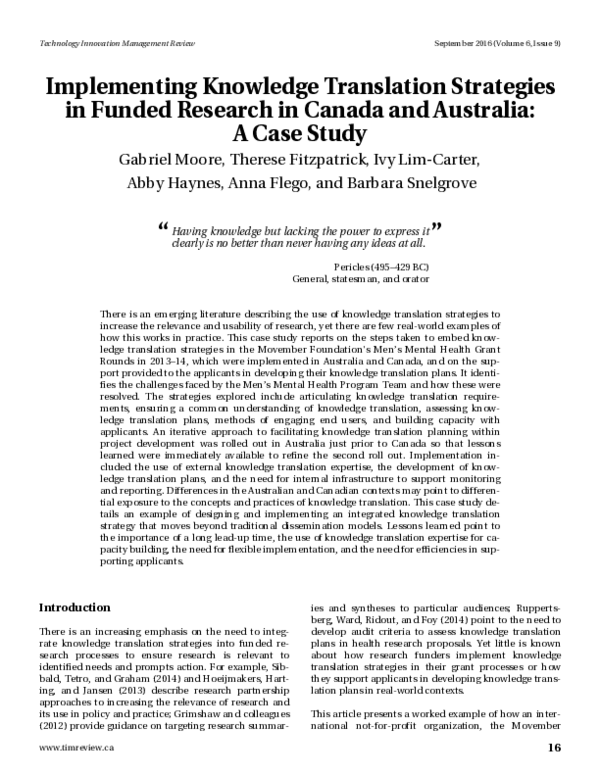 (PDF) Implementing Knowledge Translation Strategies in Funded Research in Canada and Australia ...