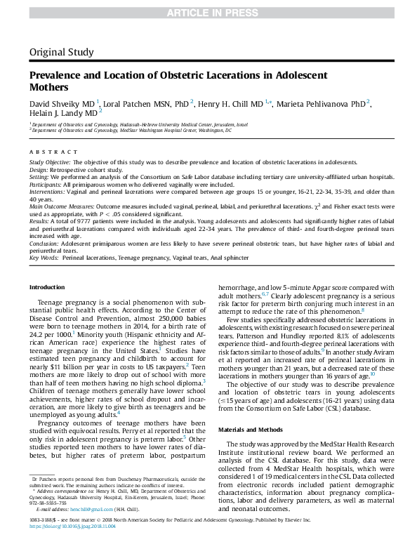 (PDF) Prevalence and Location of Obstetric Lacerations in Adolescent ...