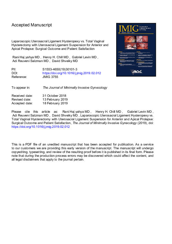 (PDF) Laparoscopic Uterosacral Ligament Hysteropexy vs Total Vaginal ...