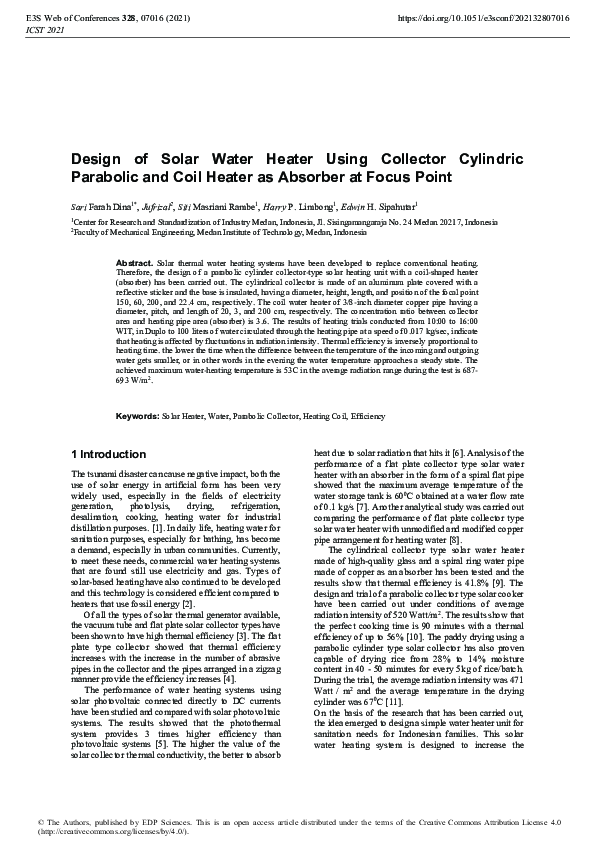 (PDF) Design of Solar Water Heater Using Collector Cylindric Parabolic ...