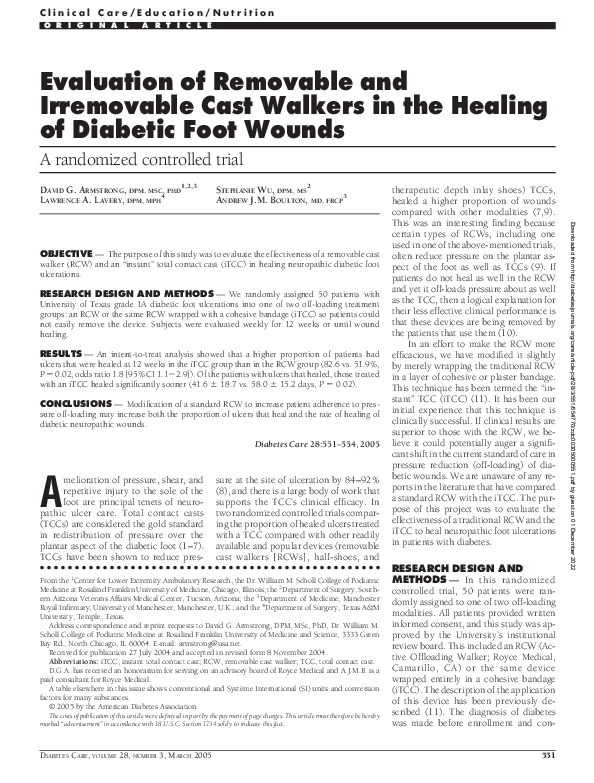 (PDF) Evaluation of Removable and Irremovable Cast Walkers in the ...
