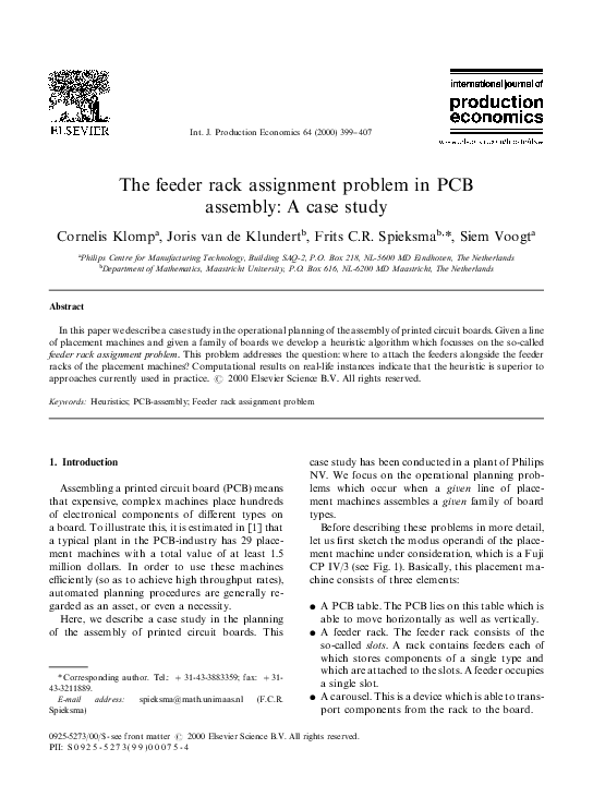 (PDF) The feeder rack assignment problem in PCB assembly: A case study