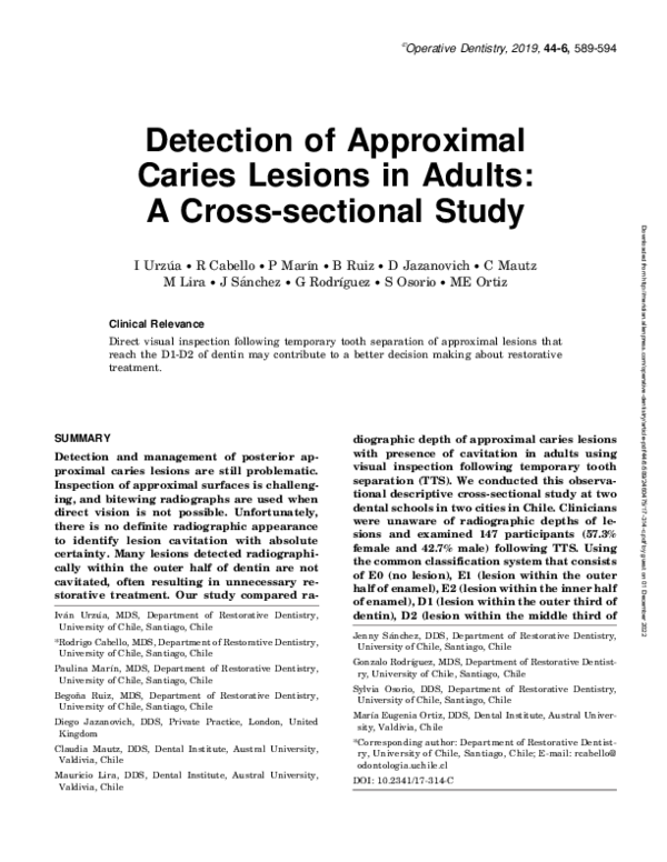 (PDF) Detection of Approximal Caries Lesions in Adults: A Cross-sectional Study | Rodrigo ...