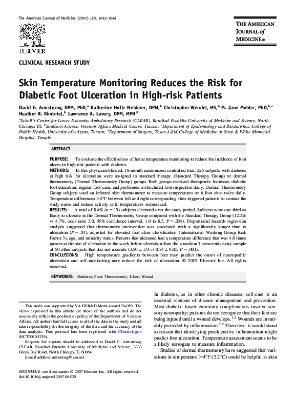 (PDF) Skin Temperature Monitoring Reduces the Risk for Diabetic Foot ...
