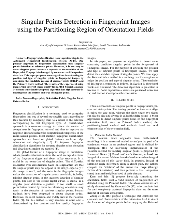(PDF) Singular Points Detection in Fingerprint Images using the Partitioning Region of ...