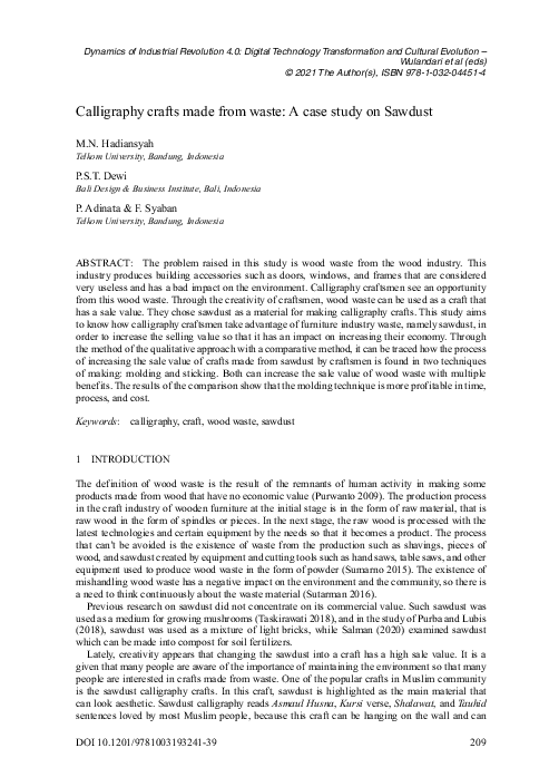 (PDF) Calligraphy crafts made from waste: A case study on Sawdust