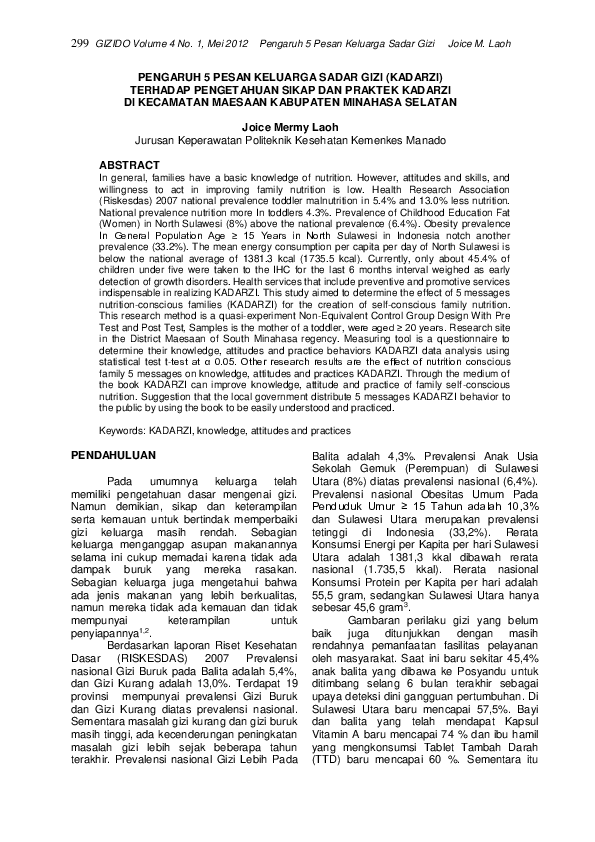 (PDF) Pengaruh 5 Pesan Keluarga Sadar Gizi (Kadarzi) Terhadap ...