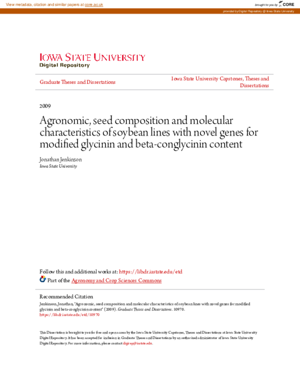 (PDF) Agronomic, seed composition and molecular characteristics of soybean lines with novel ...