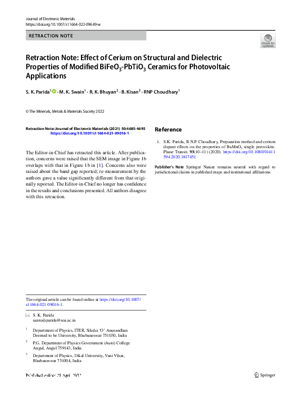 (PDF) Retraction Note: Effect of Cerium on Structural and Dielectric Properties of Modified ...