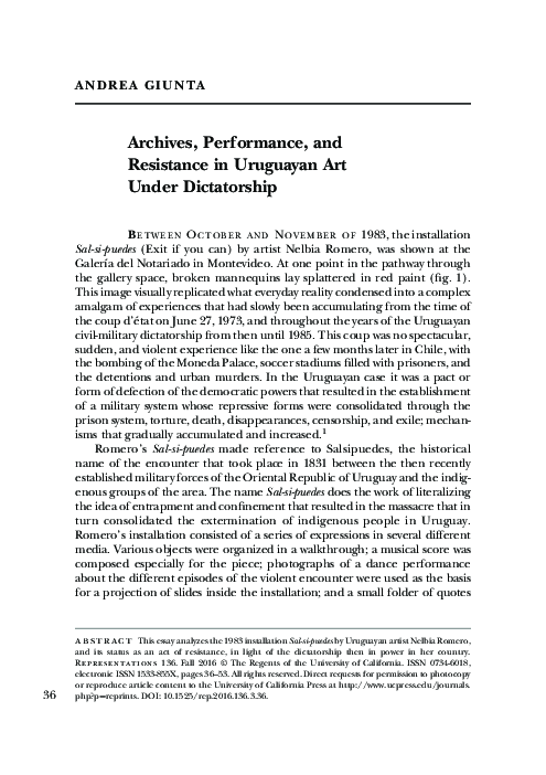 (PDF) Archives, Performance, and Resistance in Uruguayan Art Under ...