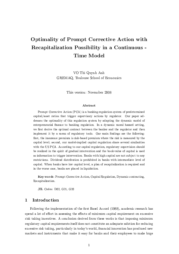 (PDF) Optimality of Prompt Corrective Action with Recapitalization ...
