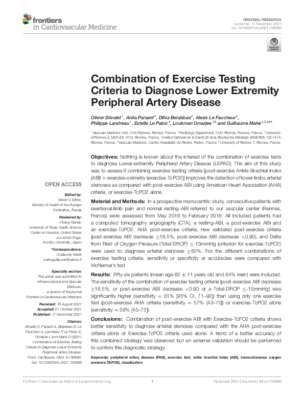 (PDF) Combination of Exercise Testing Criteria to Diagnose Lower ...