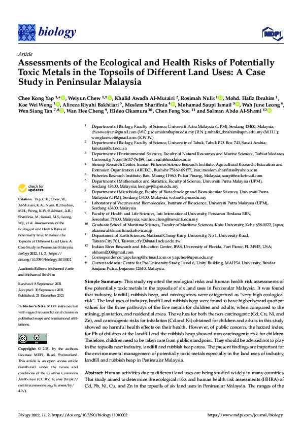 (PDF) Assessments of the Ecological and Health Risks of Potentially Toxic Metals in the Topsoils ...