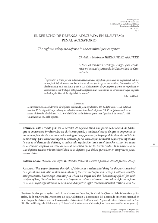 (PDF) El derecho de defensa adecuada en el sistema penal acusatorio