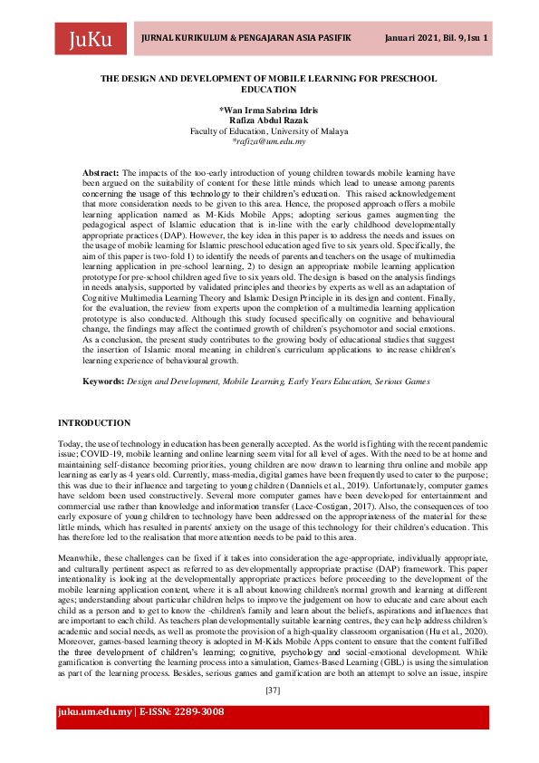 (PDF) JuKu THE DESIGN AND DEVELOPMENT OF MOBILE LEARNING FOR PRESCHOOL EDUCATION
